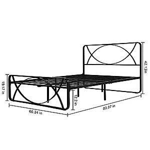 ODIKA Queen Bed Frame with Unique Semicircle Headboard - Platform Bed Frame Queen Size 12 inch Fits Under Bed Storage - Metal Bed Frame Queen No Box Spring Needed Easy Essembly
