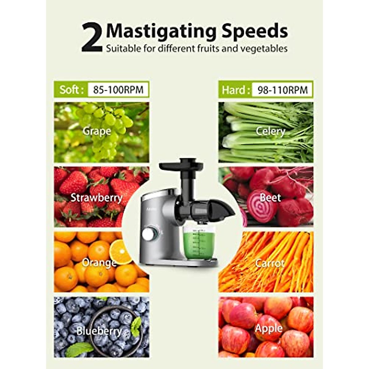 Slow Masticating Juicer, Aeitto Cold Press Jucier Machines, with Triple Modes,Reverse Function & Quiet Motor, Easy to Clean with Brush, Recipe for Vegetables And Fruits, Grey