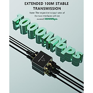 Ethernet Splitter, Gigabit RJ45 Ethernet Splitter 1 to 2, 1000Mbps Network Extension Connector with USB Power Cable, 8P8C Extender Plug for Cat5/5e/6/7/8 Cable (2 Devices Simultaneous Networking)