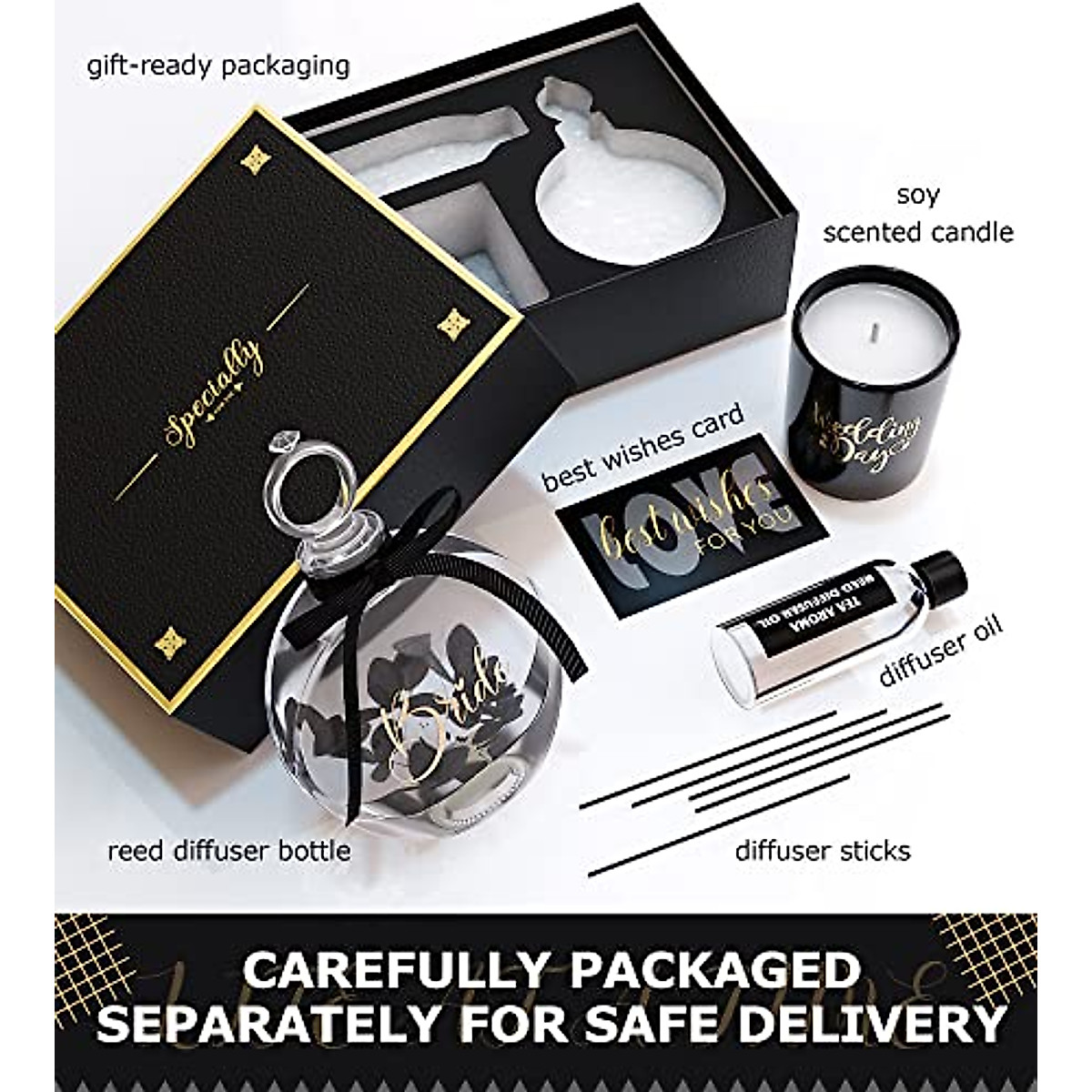 LE CADEAU Bridal Shower Gift, Engagement Gifts for Her, Wedding Gifts for Bride, Unique Bride to Be Gifts Box, Bachelor Gifts for Bride, Reed Diffuser Bottle, Scented Candle