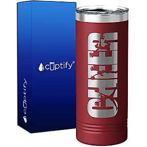 Cuptify Cheer Tumbler with Lid Laser Engraved on Maroon 22 oz Skinny Cup for Cheerleader Vacuum Insulated Birthday Gift for Cheerleading, Cheer Squad, Women