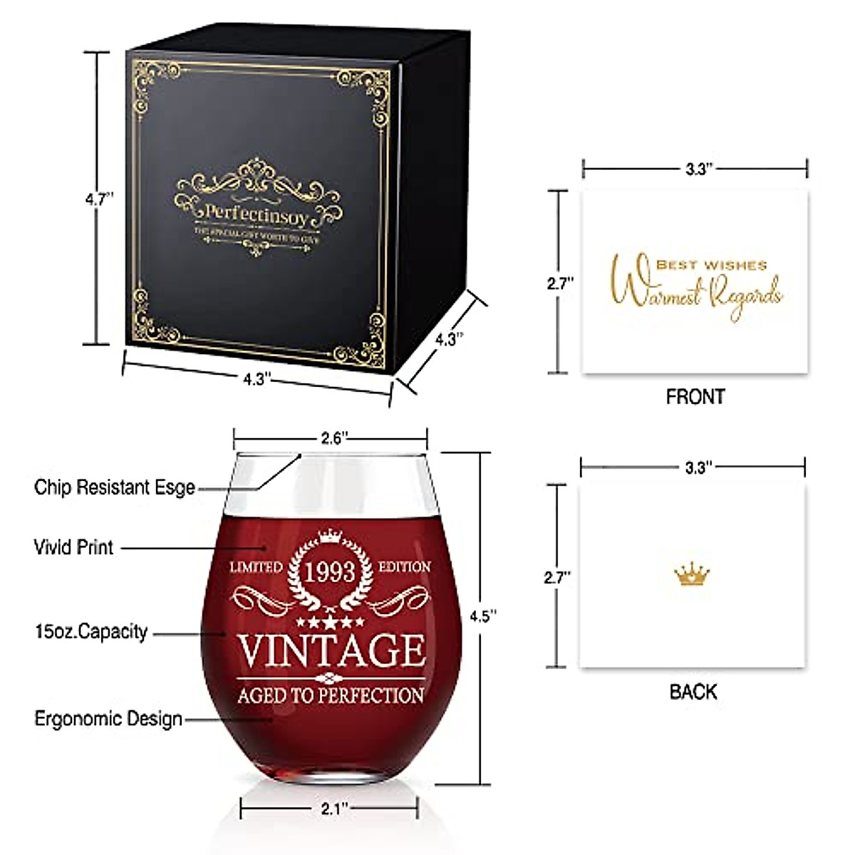 Perfectinsoy 1993 Limited Edition Wine Glass, 30th Birthday Aged to Perfection, 30th Birthday Gifts for Women, Thirty Anniversary Presents for Parents Dad Mom 30 Year Old Birthday Party