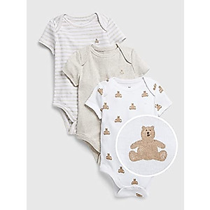GAP unisex baby First Favourite Short Sleeve Bodysuits, Oatmeal Heather B0220, 0-3M US