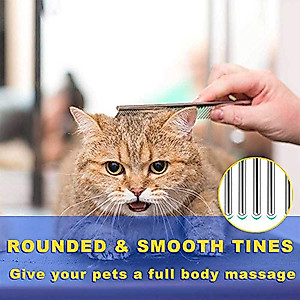 Cafhelp 2 Pack Dog Combs with Rounded Ends Stainless Steel Teeth, Cat Comb for Removing Tangles and Knots, Professional Grooming Tool for Long and Short Haired Dog, Cat and other pets, 6.3IN/7.4IN