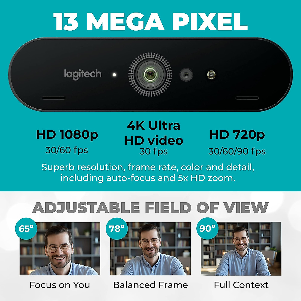 Logitech Brio 4K HD Webcam [Latest Version] with Microphone for Desktop with Tripod & Universal Mount -Logitech Webcam USB Computer Camera -Ultra Pro Wide Angle Webcam Streaming Equipment for Meetings