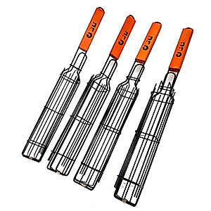 JUCT Portable Grilling Baskets - Set of 4 Companion Nonstick Kabob Grilling Baskets for Outdoor Grill - Kabobs and Loose Veggies，fruits，Vegetable，Onion，Fish，Chicken and Meat Grill Baskets (Basket-4B)