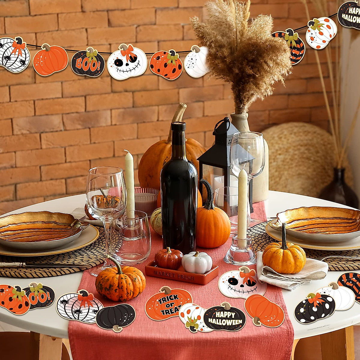 Quera 120Pcs Pumpkin Classroom Bulletin Board Decorations Halloween Cutouts Farmhouse Accents with Glue Point Dots for Halloween Fall Home Decoration Happy Halloween, Boo, Trick Or Treat,Spider