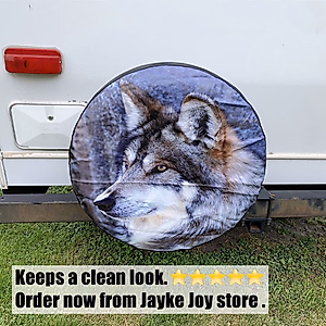 Spare Tire Cover, Wheel Cover with Wolf Print Waterproof Dust-Proof Universal Fit for Jeep, Trailer, RV, SUV, and Camper Van (14 Inch)