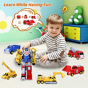 funlarea Toys for 3 4 5 6 7 8 Year Old Boys, Construction Vehicles Transform Robot Kids Toys, STEM Building Toys for Kids Ages 3-8, 5-in-1 Trucks Car Gifts for Boys Girls