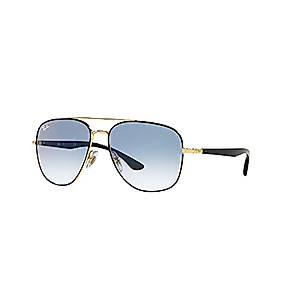 Ray-Ban RB3683 Square Sunglasses, Black On Gold/Clear Gradient Blue, 56 mm