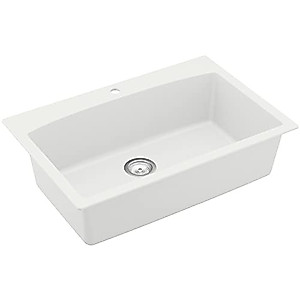 Karran QT-712 Drop-In Quartz Composite 33 in. 1-Hole Single Bowl Kitchen Sink in White