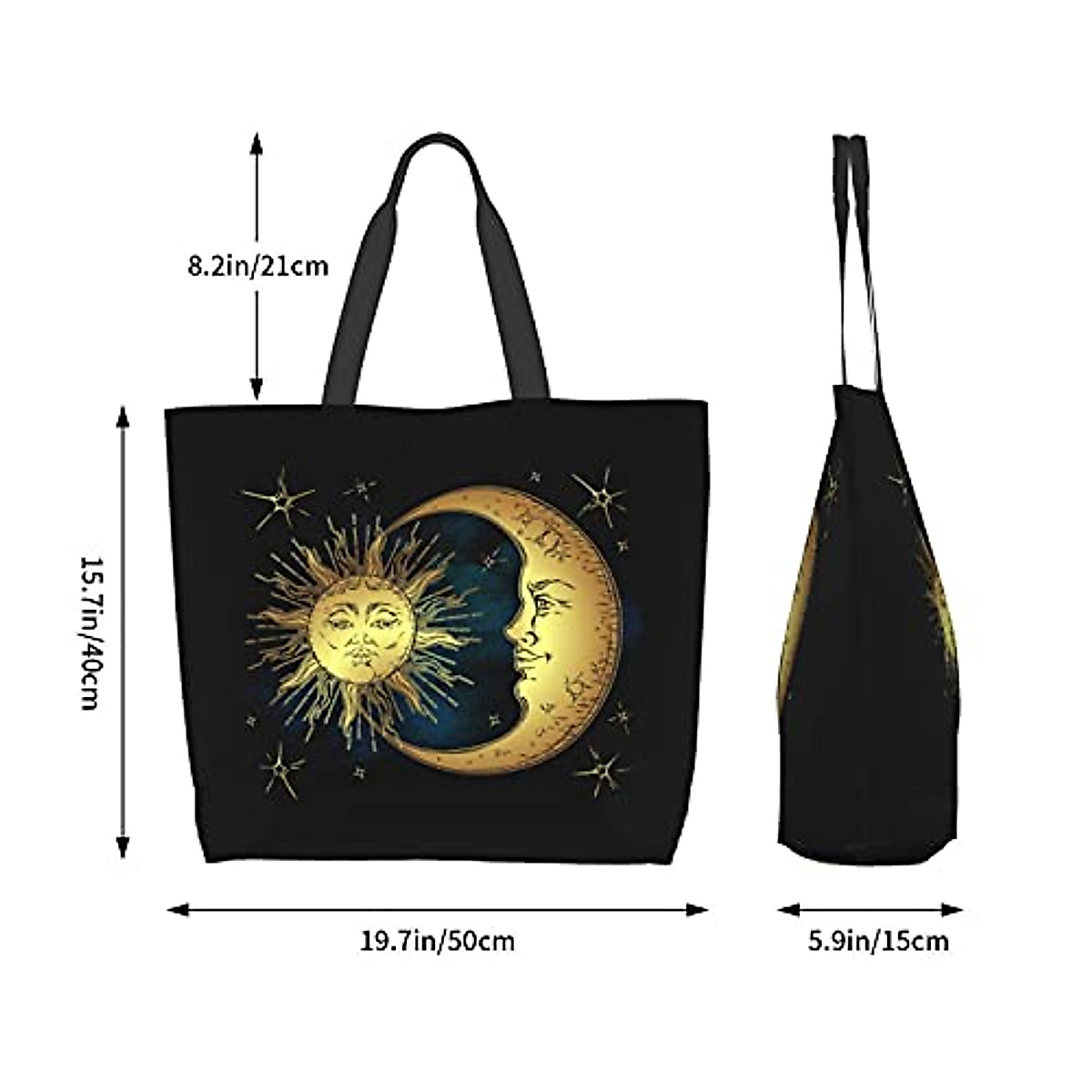 Boho Sun Moon Stars Tote Shoulder Bags Handbags Tote Bags Zipper Shopper Bag Canvas Tote Bag For Women
