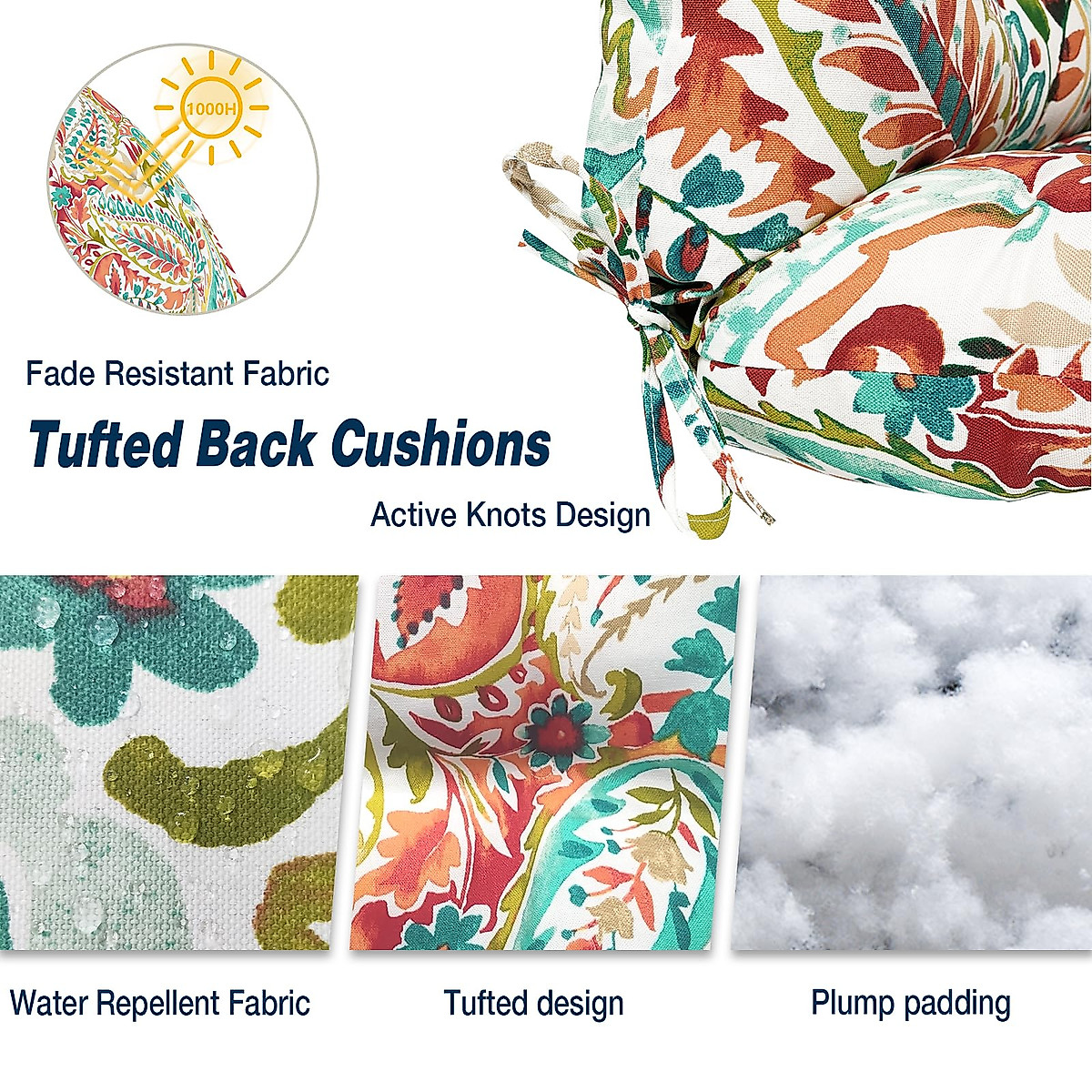 Melody Elephant Outdoor Chair Cushions, Tufted Back Patio Furniture Cushions Set of 2, Water Repellent Wicker High Back Chair Cushion for Home Garden, 42x21x4 Inch, Pretty Paisley