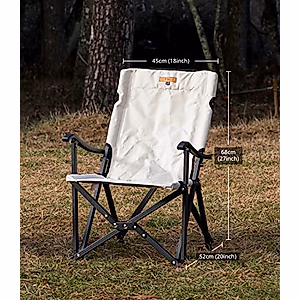 S'more Camping Aluminum High Armchair, Lightweight Folding Chair with Back Pocket, Portable Outdoor Chair with Carry Bag for Camping, Picnic, Fishing, Hiking, Sports Meeting, BBQ, Beach (Beige)
