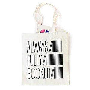 Ihopes Always Fully Booked Reusable Tote Bag | Funny Library Canvas Tote Bag School Bag Book Lovers Gift for Bookworm Teens Men Women Friends Kids