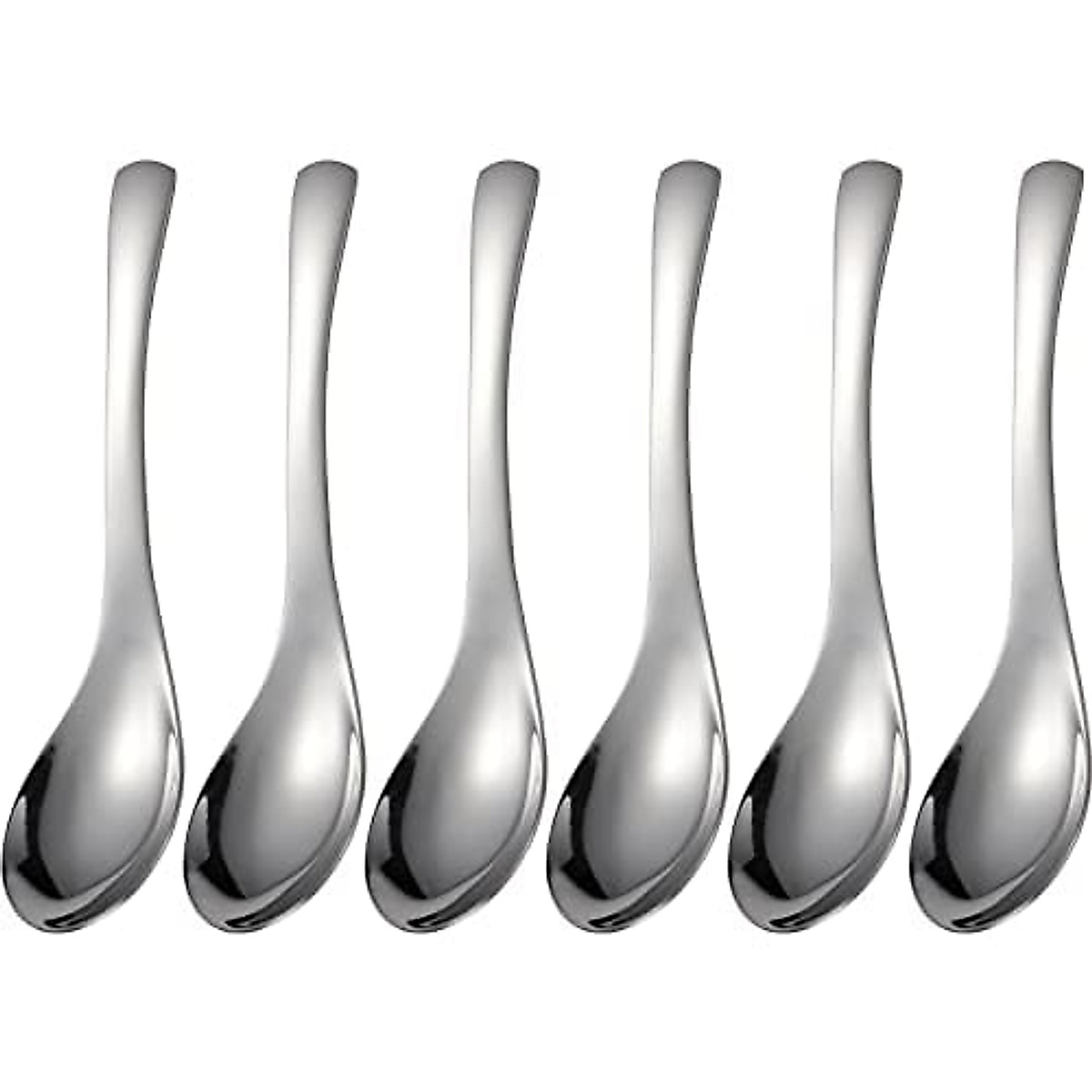 Soup Spoons Stainless Steel Asian Soup Spoon Set of 6 Heavy-Weight Round Table Spoons Mirror Polished Silver Ramen Spoons