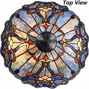 Bieye L10684 Baroque Tiffany Style Stained Glass Table Lamp with 16 inch Wide Blue Shade Double Lit for Bedside Living Room Bedroom, 24.5 inch Tall