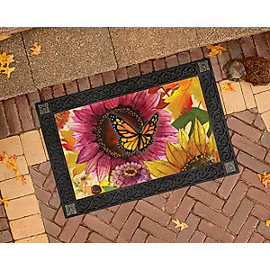 Studio M Sunflower Butterfly Fall/Winter MatMates Decorative Floor Mat Indoor or Outdoor Doormat with Eco-Friendly Recycled Rubber Backing, 18 x 30 Inches