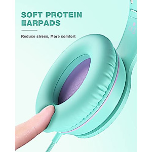 Elecder i45 On-Ear Headphones with Microphone - Foldable Stereo Bass Headphones with No-Tangle 1.5M Cord, 3.5MM Jack, Portable Wired Headphones for School/Kids/Teen/Smartphone/Travel/Tablet Blue/Green