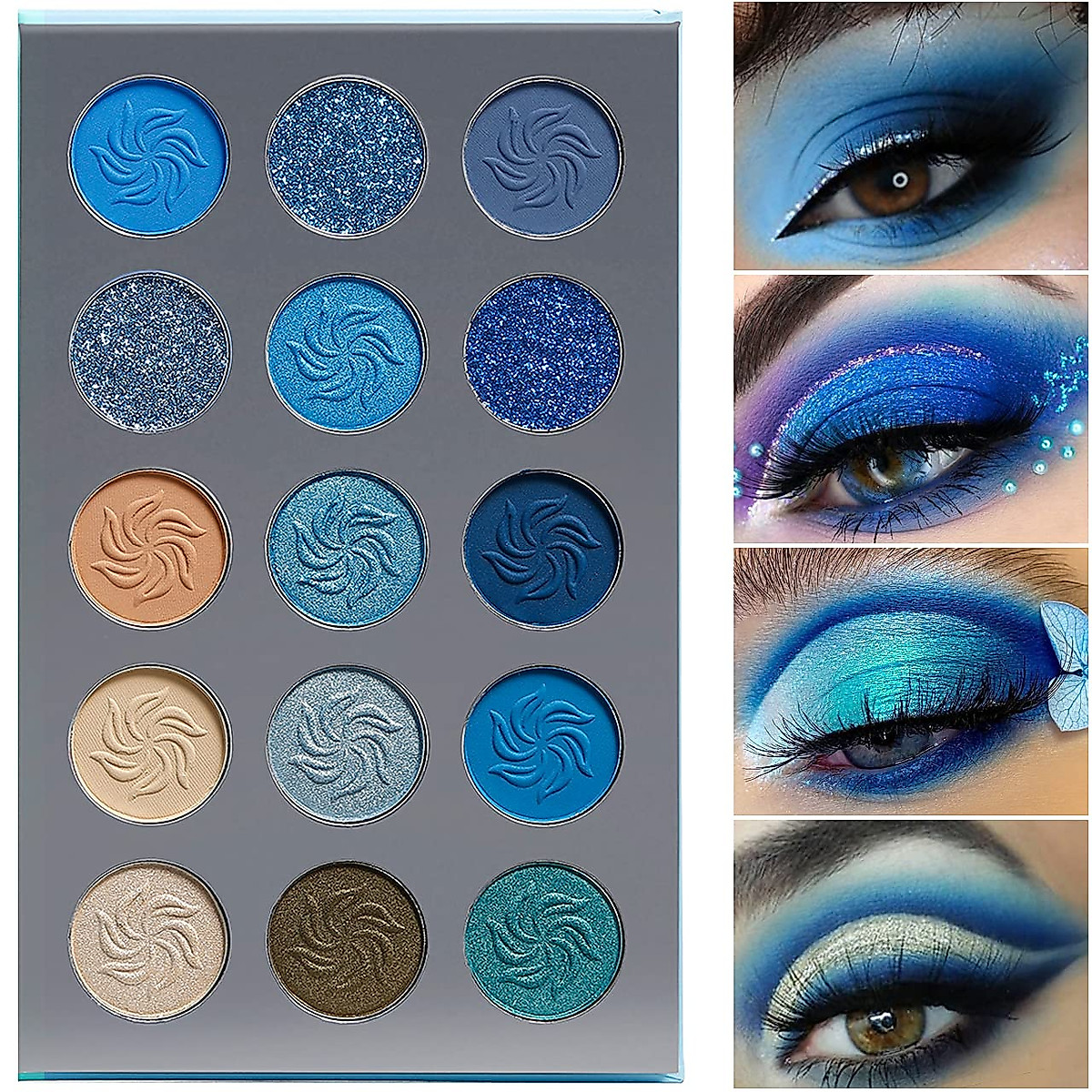 Afflano Blue Green Eyeshadow Palette Eyes Makeup Set 2 Pcs, Avocado Green Eye Shadow Blue Makeup Palettes Eyeshadow, Long Lasting Matte Glitter Forest Yellow Green Eye Makeup for Christmas Women Girl