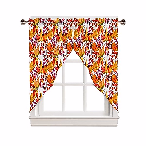 CyCoShower Window Topper Curtains,Christmas Gold Snowflakes Green Red White Stripes Winter Window Swag Valances Rod Pocket Short Kitchen Curtain Valance for Bedroom Living Room Cafe 36"x63"-2pcs