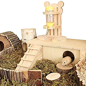 Water Bottle with Anti-Tipple Wood Holder 80ml Small Pet Auto Water Dispenser for Gerbil Cage Water Bottle with Stand for Guinea Pigs Small Pets Hamster Rodents