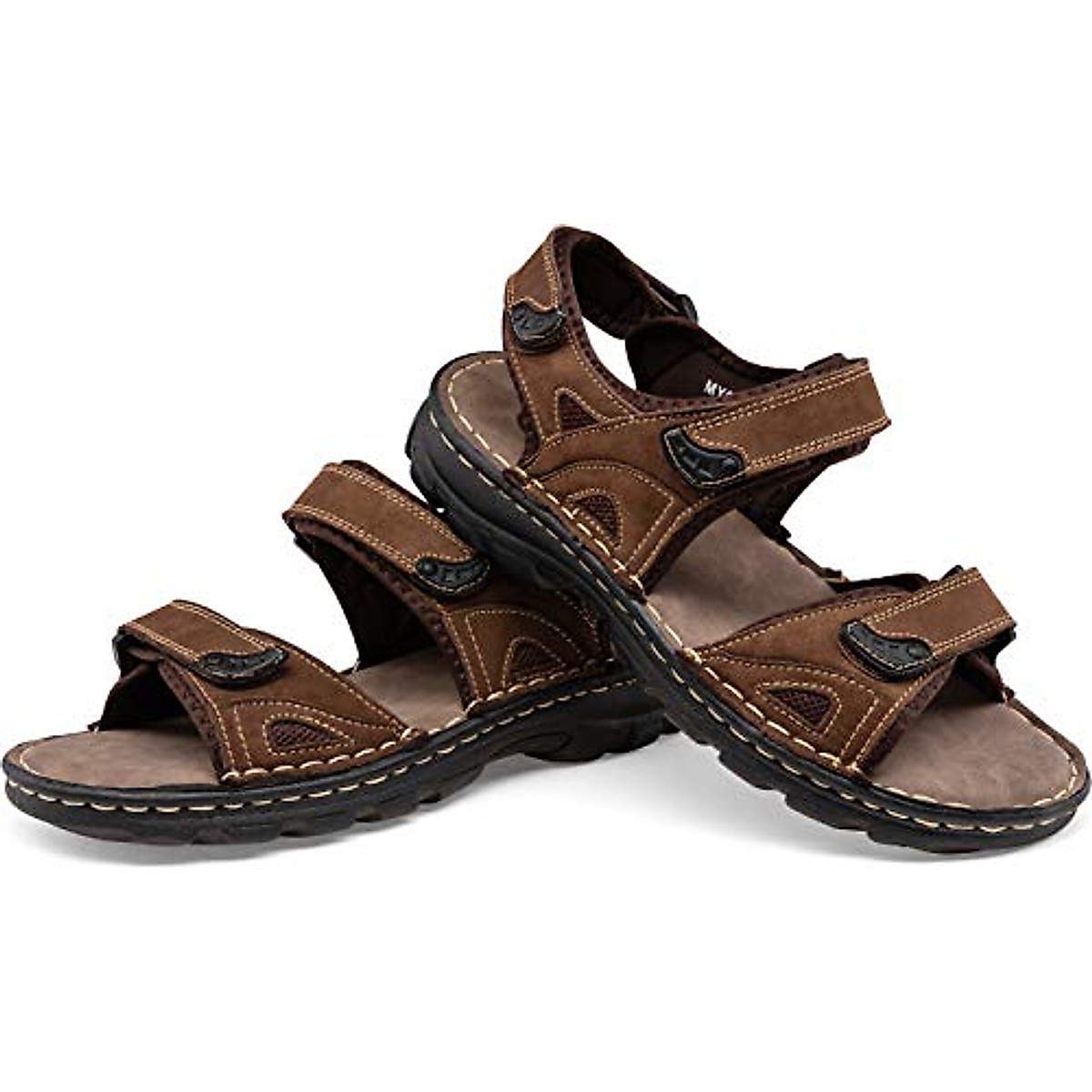 Jousen Men and Women's Sandals Leather Outdoor Beach Sandal Open Toe Water Strap Sport Sandal (AMY661 Dark Brown 10)