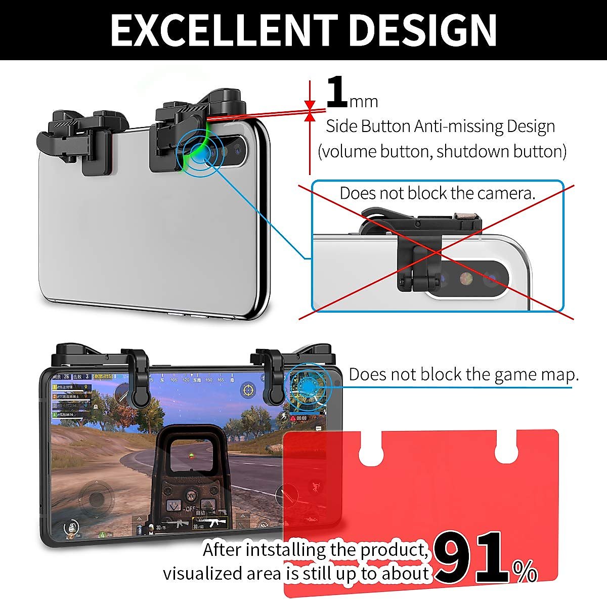 【1 Pair】 IFYOO Z108 Mobile Gaming Controller Compatible with PUBG Mobile/Fortnitee Mobile/Call of Duty Mobile, Sensitive Shoot and Aim Trigger L1R1 Compatible with Android & iPhone