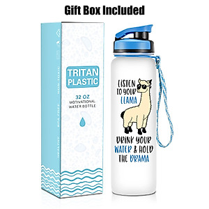 LEADO 32oz 1Liter Motivational Tracking Water Bottle with Times to Drink - Listen to Your Llama, Llama Gifts - Funny Mothers Day, Birthday Gifts for Women, Sister, Daughter, Coworker, Her