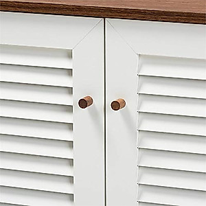 BOWERY HILL Modern 2 Doors Shoe Cabinet, 12 Pairs Shoe Rack Storage Organizer in White and Walnut Finish