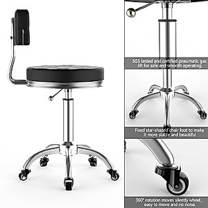 YJHome Heavy Duty 550LB Rolling Stool with Backrest Height Adjustable Stool with Wheels, Metal Salon Hydraulic Chair for Vanity Spa Guitar Desk Kitchen, Black