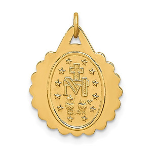 Diamond2Deal 14k Yellow Gold Satin Small Round Scalloped Miraculous Medal (L- 20 mm W- 14.8 mm)