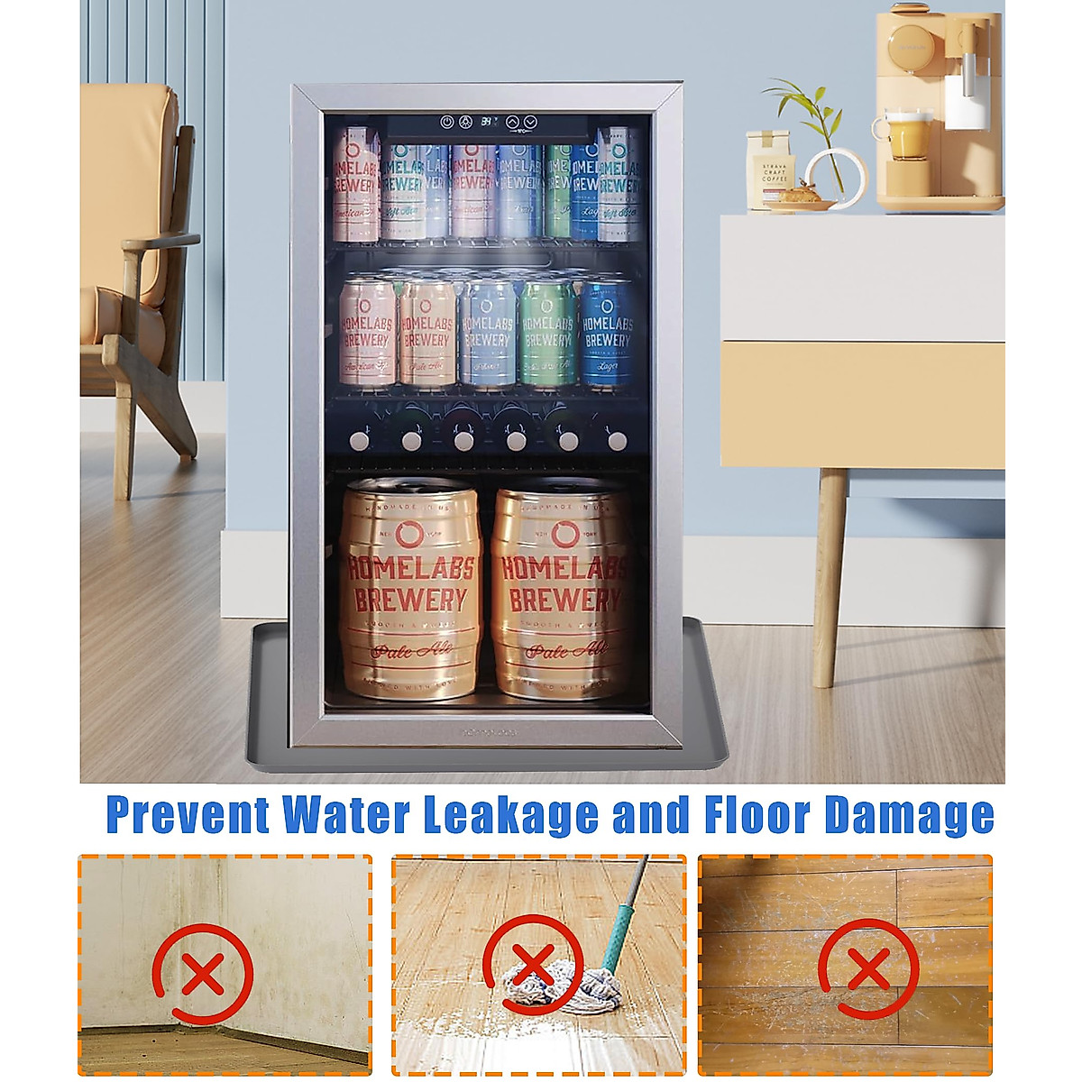 Mini Fridge Mat, 24''x24'' X0.8'' Mini Fridge Drip Trays Mat for Carpet Floor, Under Refrigerator Mat AC Conditioner Drip Pan, Silicone Mat for Refrigerators, Washing Machines, Dryers, Wine Coolers