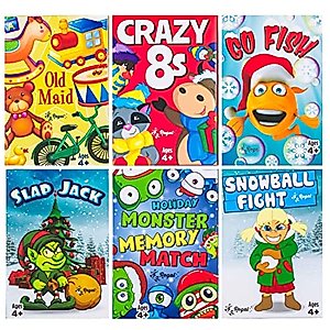 Regal Games - Kids Holiday Card Games - Includes Old Maid, Go Fish, Slapjack, Crazy 8's, Snowball Fight, and Holiday Monster Memory Match - for Family Game Nights, Parties - Set of 6 Games