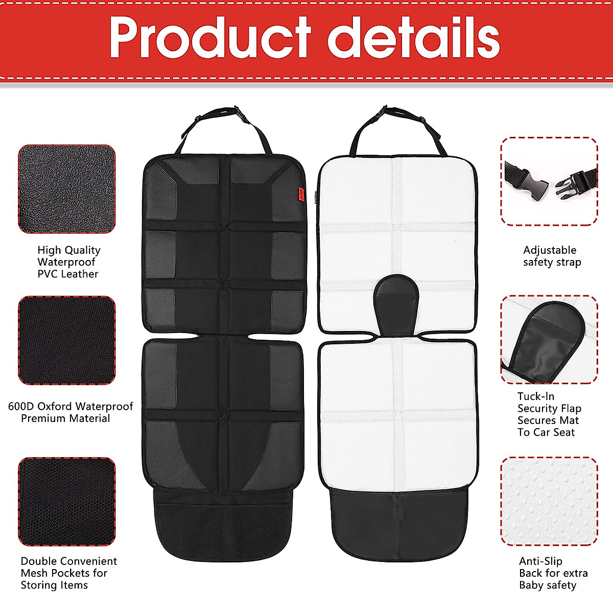 Kaiphy Car Seat Protector with Thick Padding + Backseat Car Organizer, XL Car booster protector for Child Baby Carseat, Waterproof & Durable 600D Fabric, Kick Mat Back Seat w/Storage Pockets