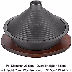28cm Tagine Pot, Hand Made Moroccan Tajine Pot with Cone-Shaped Closed Lid Ceramic Pot Cooking Cookware for Stew Casserole Slow Cooker, Black (Large)