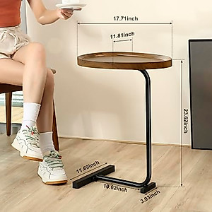 Eansstofars Small Side Table for Small Spaces, Narrow C Shaped End Table for Sofa Couch and Bed, Walnut and Black, Perfect for Indoor, Living Room, Bedroom, Bathroom