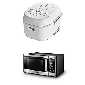 Toshiba Mini Rice Cooker, 3 Cups Uncooked Small Rice Cooker, Steamer & Warmer +Toshiba EM925A5A-SS Countertop Microwave Oven, 0.9 Cu Ft With 10.6 Inch Removable Turntable, 900W