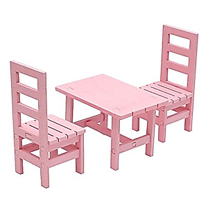 SM SunniMix 1/6 Doll Furniture, Wooden Square Chairs 3pcs/Set, Dollhouse Dining Room Living Room Decor, 12inch Doll Furnishings Model Toy, Pink