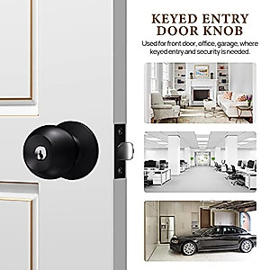 VICMEON Door Knob with Lock and Keys, Entry Door Knobs Exterior, Matte Black Locking Door Knobs with Keys, Round Ball Door Knobs for Bedroom(1Pack)