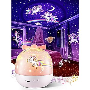 PIKOY Night Light, 6 Films 72 Modes Unicorn Projector Kids Room,Sound Machine Baby, 360° Rotation Lights Bedroom,Kawaii Gifts Girls