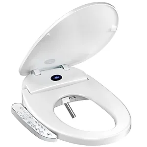 XCQQ Bidet Toilet Seat Elongated, Bidet Warm Water Rear & Front Oscillating Wash, Heated Toilet Seat, Warm Air Dryer, Soft Close Toilet Lid, Night Light, Smart Toilet Seat with Bidet Requires Outlet