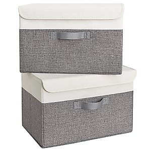 GRANNY SAYS Fabric Storage Boxes, Large Storage Bins with Lids, Toy Storage Organizer, Closet Storage Baskets for Shelves Organizing Bookcase Entryway Wardrobe, White/Gray, 2-Pack