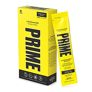 Prime Hydration+ Stick Pack | LEMONADE | 6 Sticks | Electrolyte Drink Mix | 10% Coconut Water | 250mg BCAAs | Antioxidants | Naturally Flavored | Zero Added Sugar | Easy Open Single-Serve Sticks