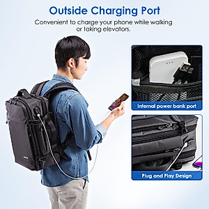 SANWA 15.6-inch Laptop Computer Backpack with USB Charging Port, Water Resistant, Anti Theft Business Briefcases, Shoulder Bag Handbag, Compatible with MacBook Dell Notebook, School, for Men/Women