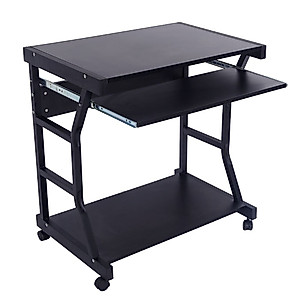 XMLYEC Moveable Four-Wheel Computer Desk Black,Small Space Computer Desk, Home Office Desk, Heavy Duty Multipurpose Table, Study Desk Workstation