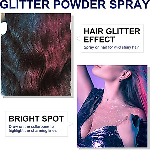 Shiny Glitter Spray, Body and Hair Glitter Spray, 2.11fl.oz Spray Glitter Body Glitter for Women, Spray On Glitter Fine Glitter Body Shimmer Party Rave Festival Accessories