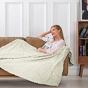 HOMRITAR Fuzzy Throw Blanket for Men Women, Decorative 3D Fleece Blankets for Unisex Kids Really Warm Fluffy Cozy Plush Fleece Comfy Flannel Blanket for Couch Sofa Bed (Beige, 50 x 60 Inch)