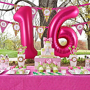 40 Inch Hot Pink 16 Number Balloons Big Giant Jumbo Bright Pink Number Balloon Large Foil Mylar Helium Dark Pink Digital Balloon Sweet 16th Birthday Anniversary Party Decorations Supplies for Girls