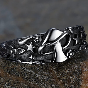 Jude Jewelers Retro Vintage Stainless Steel Gothic Skull Skeleton Death Halloween Biker Ring (Silver, 7)